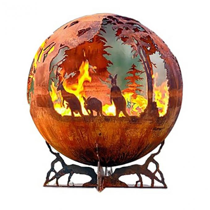 60cm Hnjbl Wood Burning Round Corten Fire Pit Sphere Rustic Red Or ...