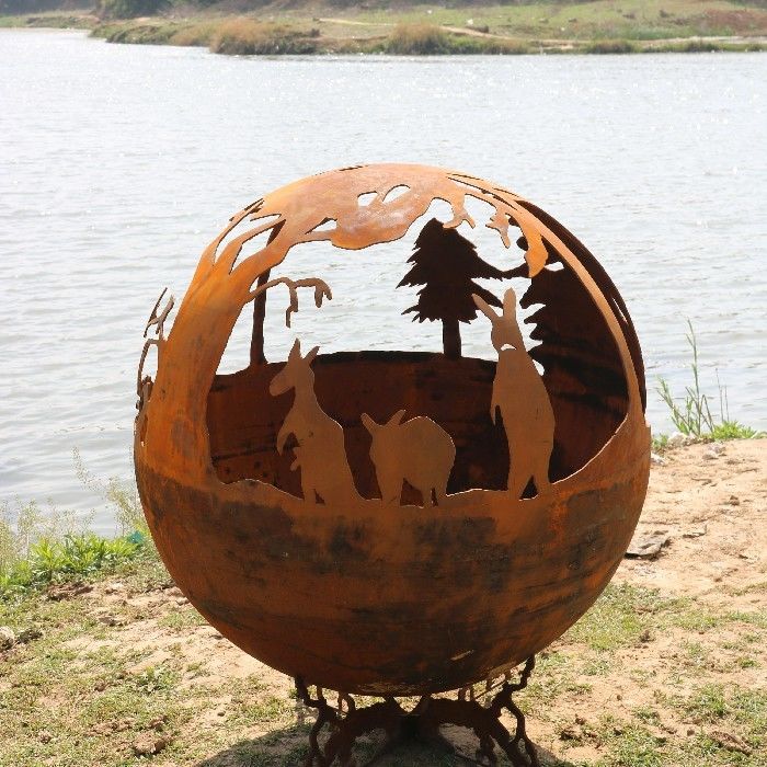 garden decoratibe camping Rustic Red Corten Steel Sphere For Fire Pit ...